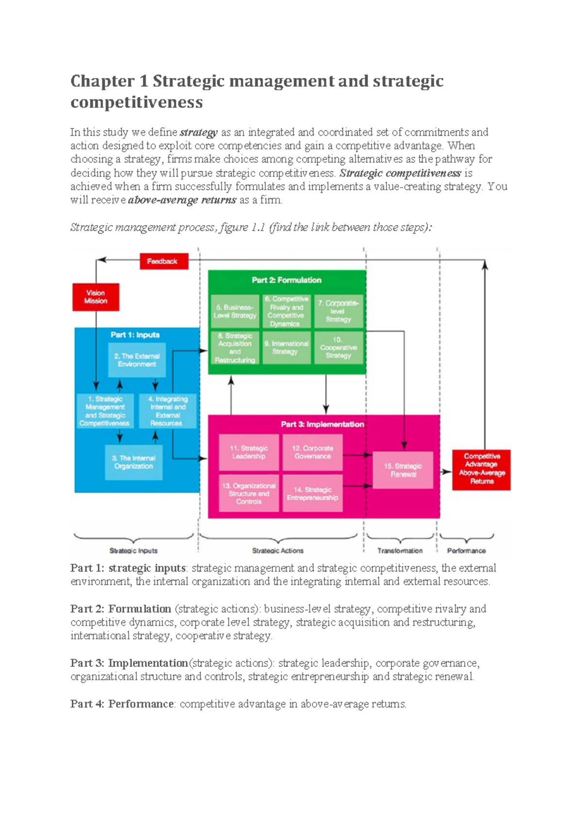 Endterm summary - Chapter 1 Strategic management and strategic ...