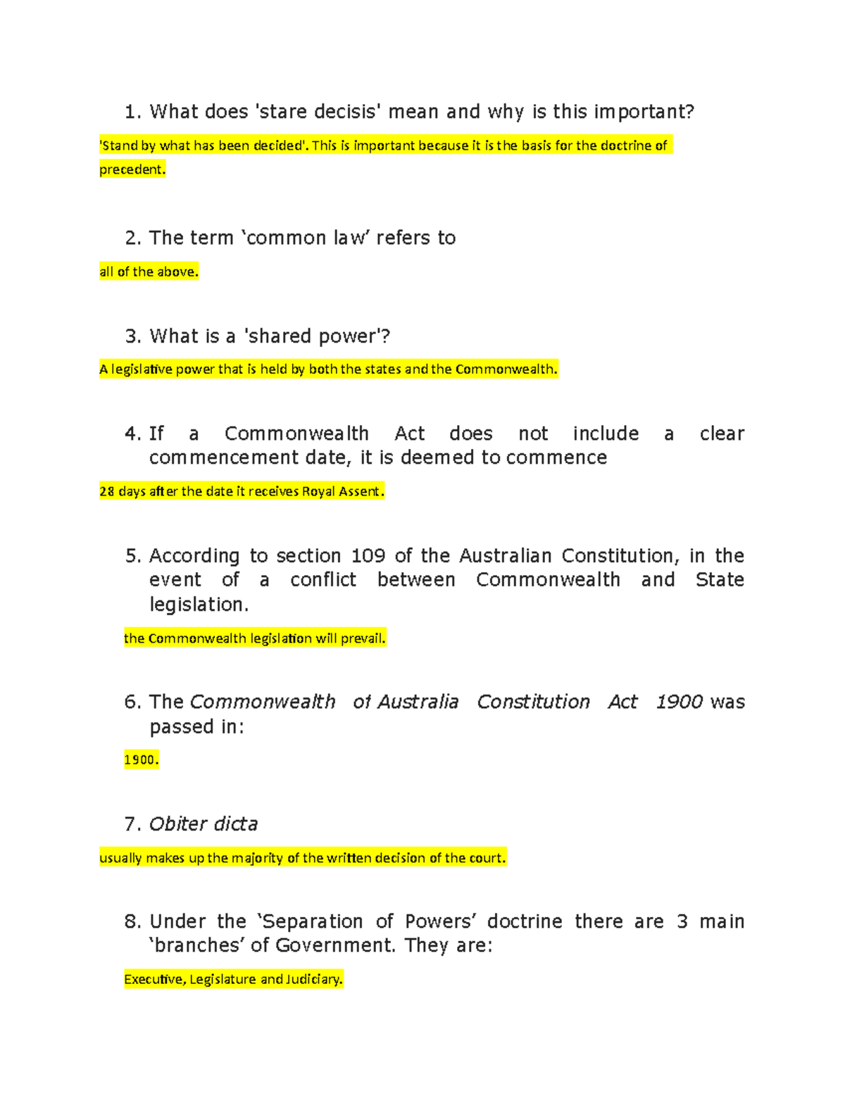 LST2BSL Quizes Semester Answers - 1 does 'stare decisis' mean and why ...