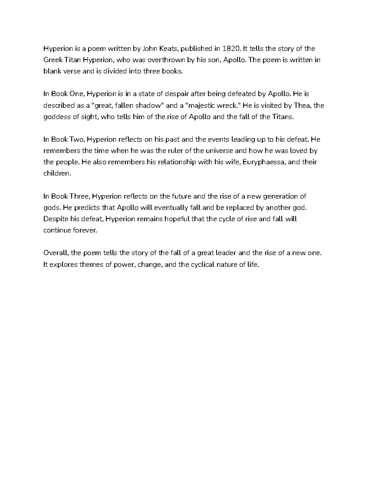 Hyperion - jnjnjjjj - Hyperion is a poem written by John Keats ...