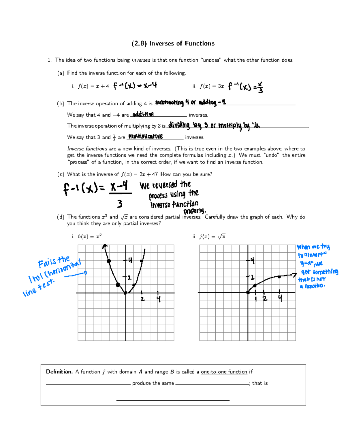 2 8 Inverses of Functions - (2) Inverses of Functions The idea of two ...