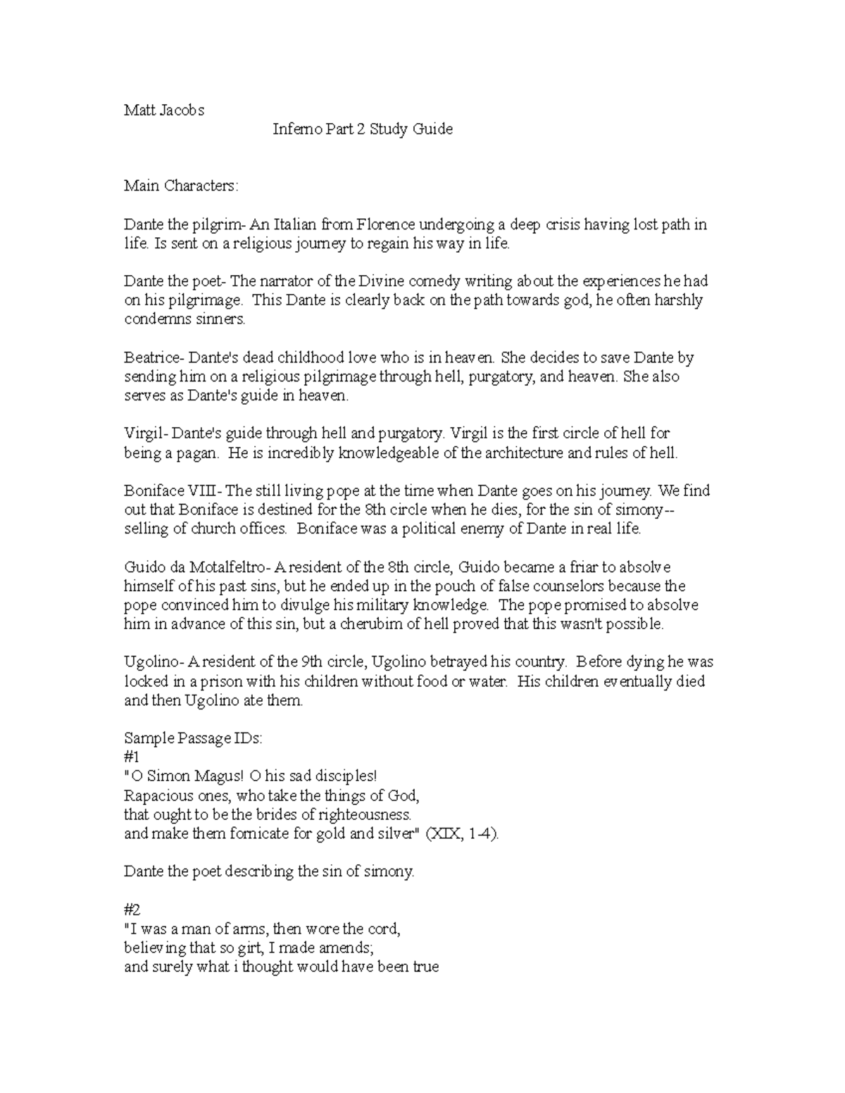 Inferno part 2 study guide - Matt Jacobs Inferno Part 2 Study Guide ...