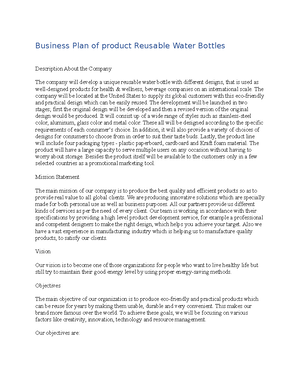 Business Plan of product Reusable Water Bottles - Business Plan of ...