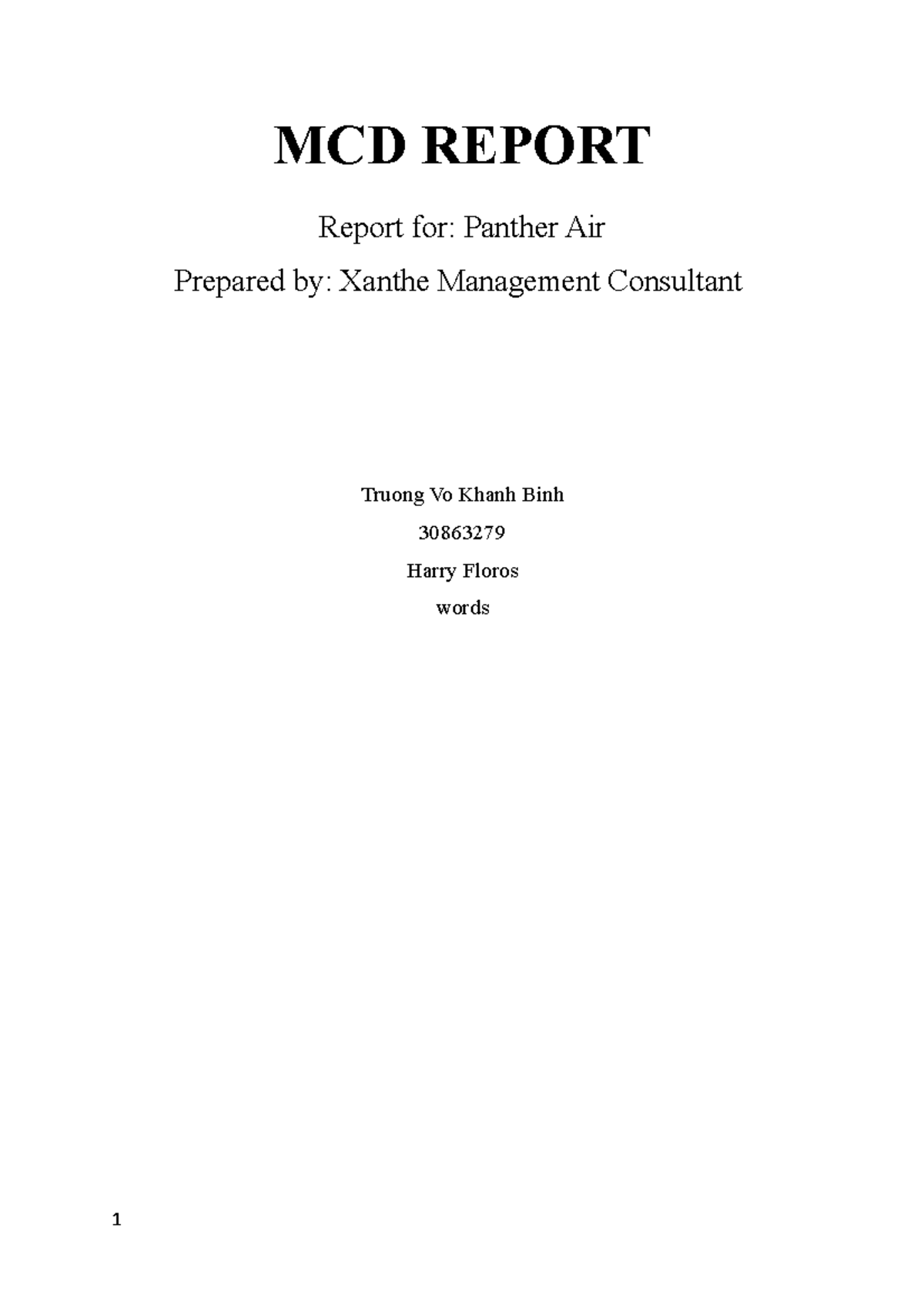 MCD Report Management - MCD REPORT Report for: Panther Air Prepared by ...