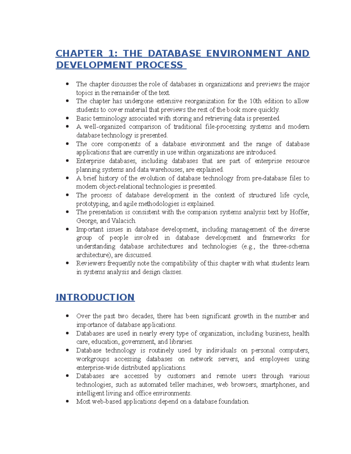 Lecture #1 - CHAPTER 1: THE DATABASE ENVIRONMENT AND DEVELOPMENT PROCESS The chapter discusses ...