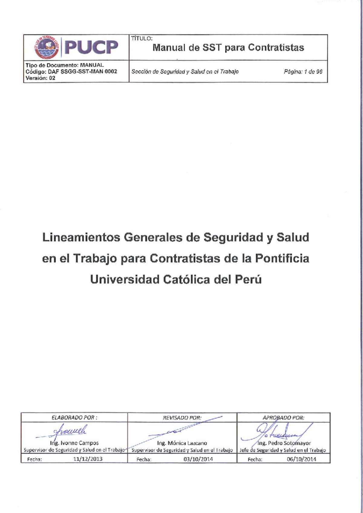 Manual DE SST PARA Contratistas - Ingenieria de materiales - Studocu