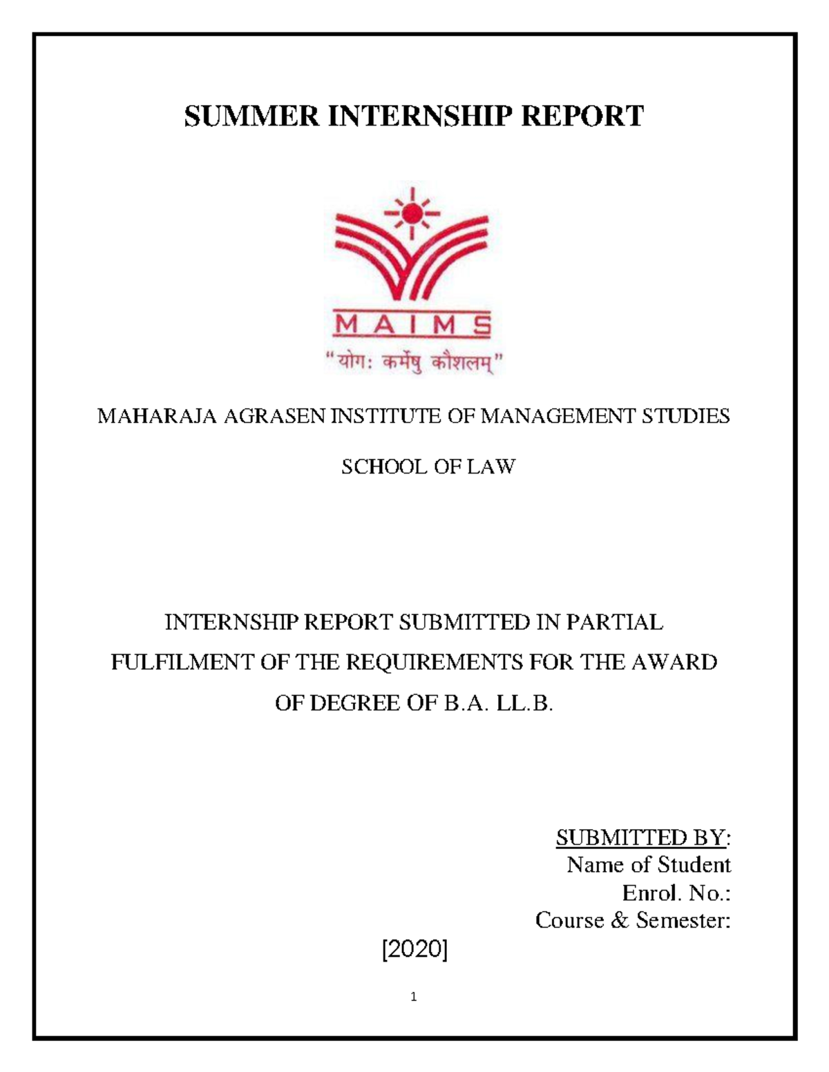 Report sample - SUMMER INTERNSHIP REPORT ####### MAHARAJA AGRASEN ...