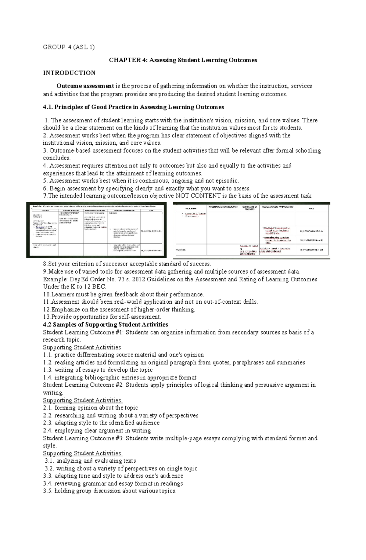 Group-4-reporttt - Notes - GROUP 4 (ASL 1) CHAPTER 4: Assessing Student ...