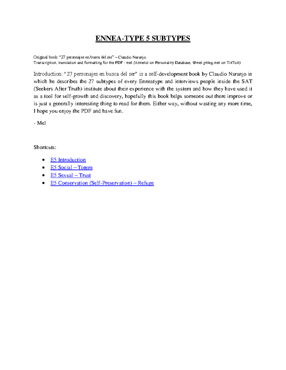 E5 Subtypes - LLHH - ENNEA-TYPE 5 SUBTYPES Original book: ―27 ...