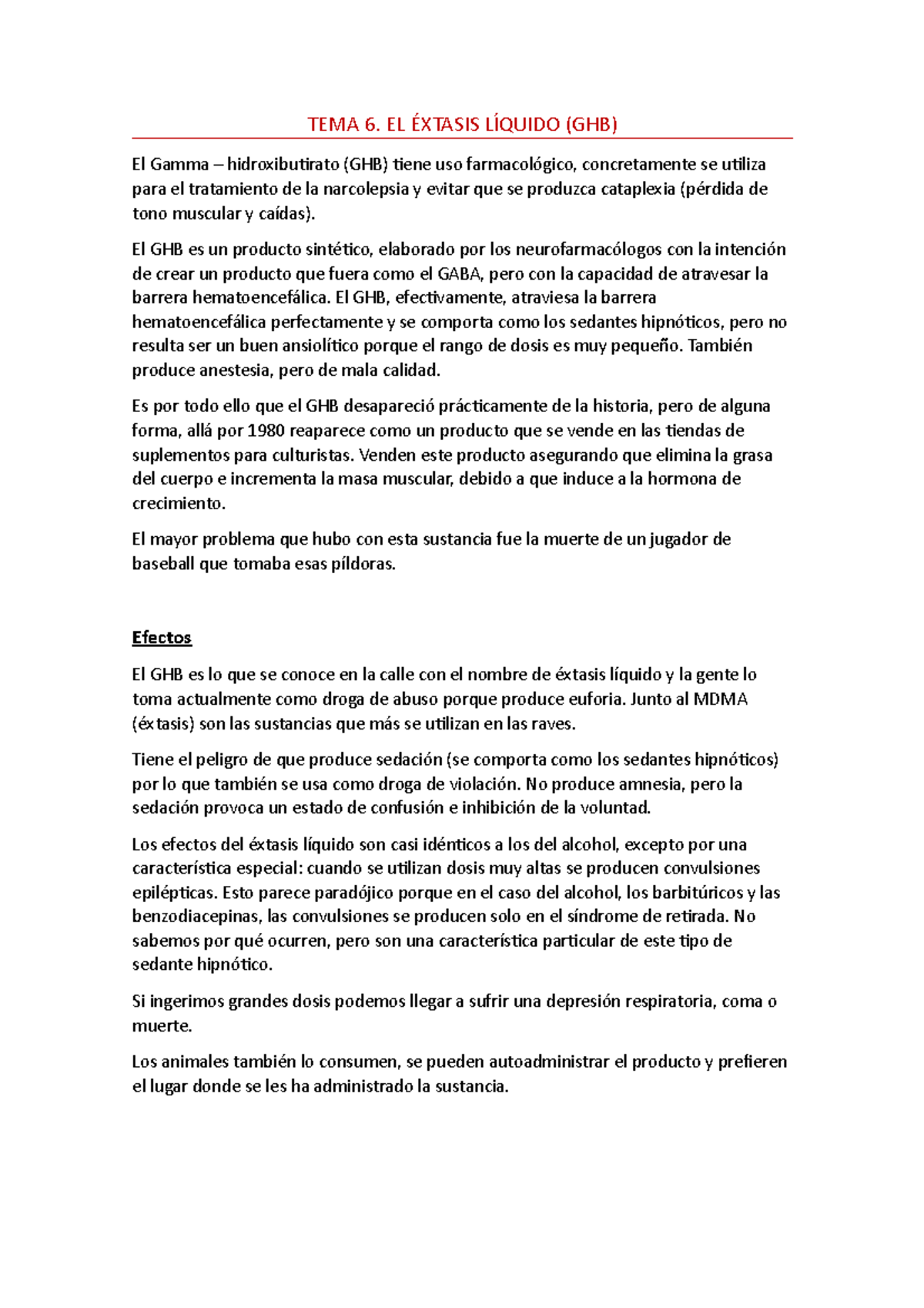 TEMA 6 FARMACOLOGÍA - TEMA 6. EL ÉXTASIS LÍQUIDO (GHB) El Gamma ...