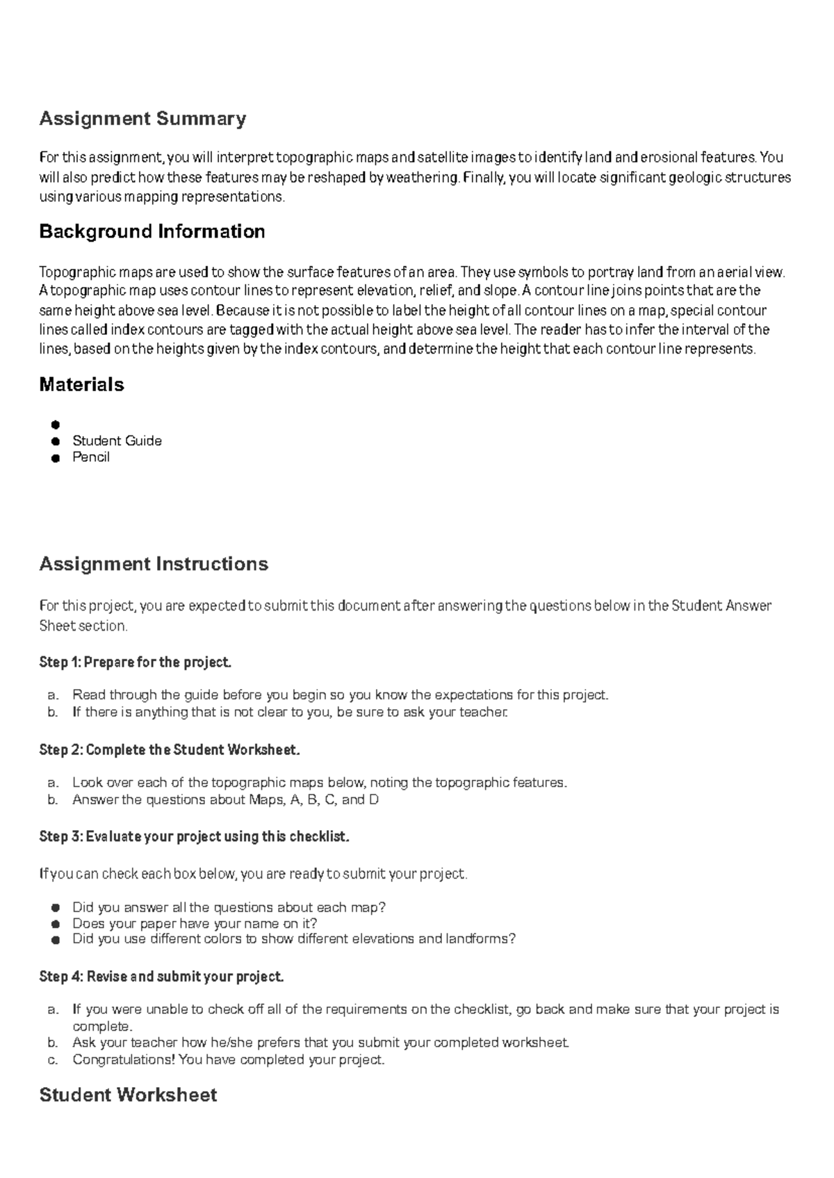 Project-Topographic Maps-student guide 2 - Assignment Summary For this ...