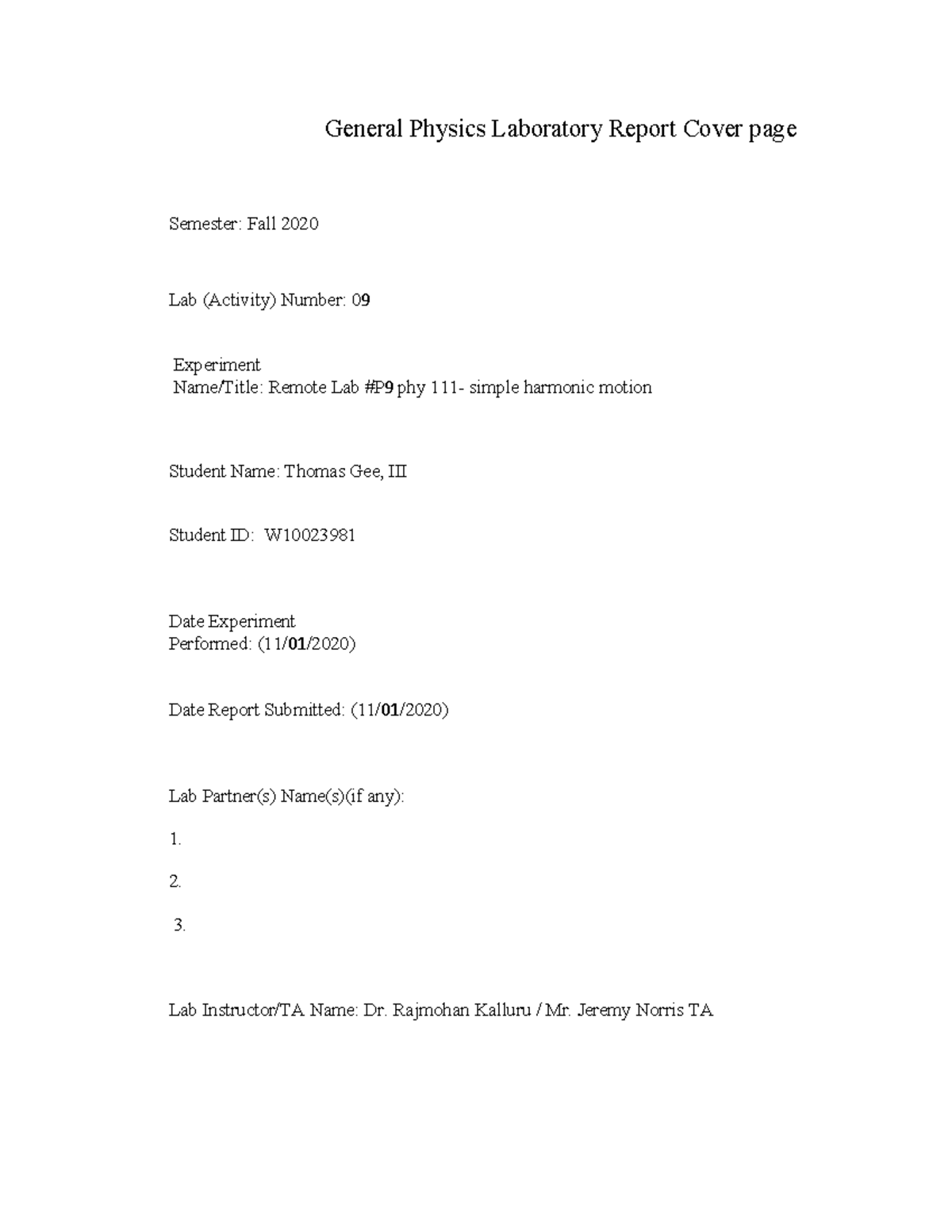 Phy 111 remote lab 09 - simple harmonic motion - General Physics ...