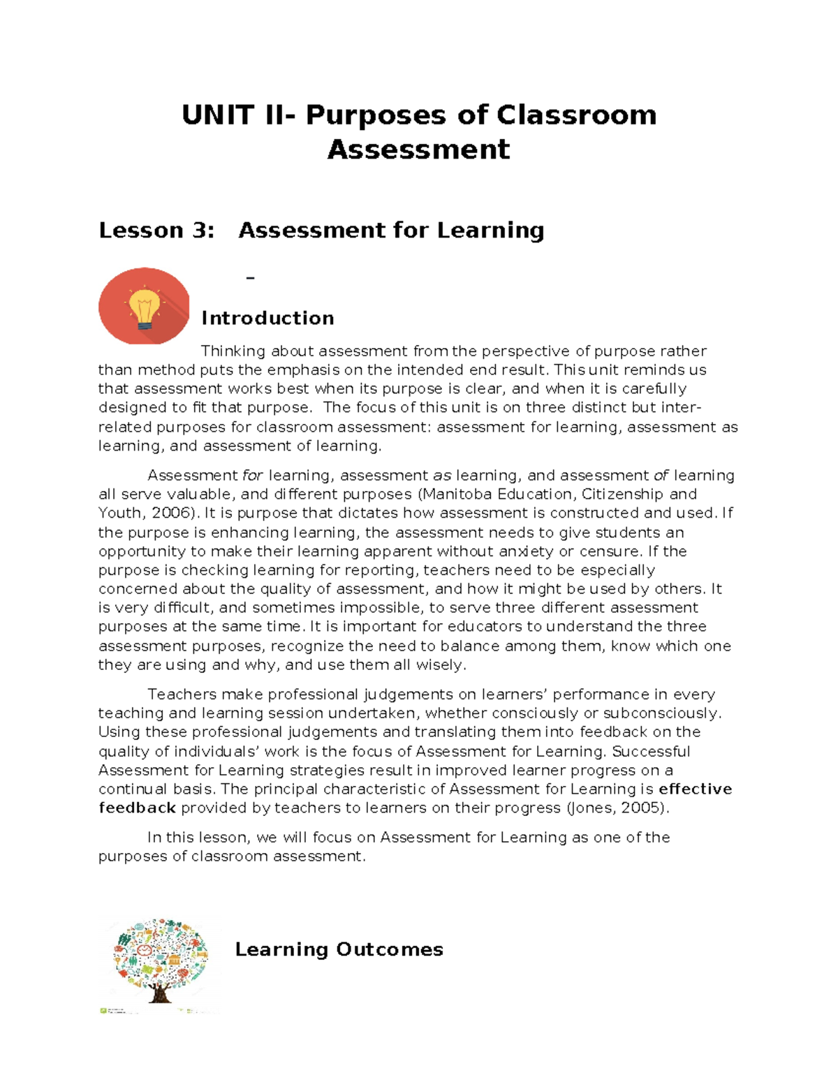 Ed 208 Lesson 3 - UNIT II- Purposes of Classroom Assessment Lesson 3 ...