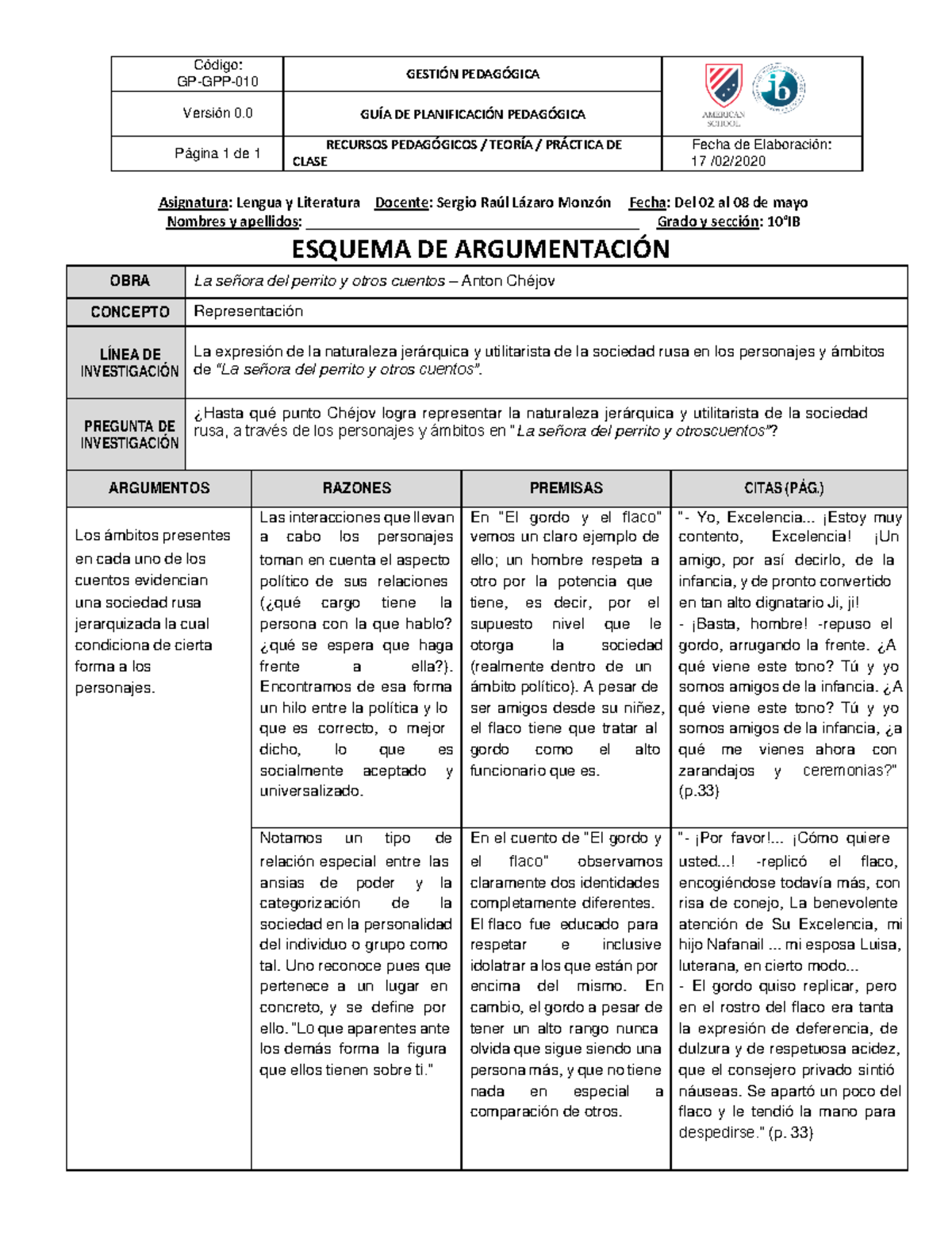 Esquema de Argumentacion desarrollado - GP-GPP- 010 GESTIÓN PEDAGÓGICA Versión 0 GUÍA DE - Studocu