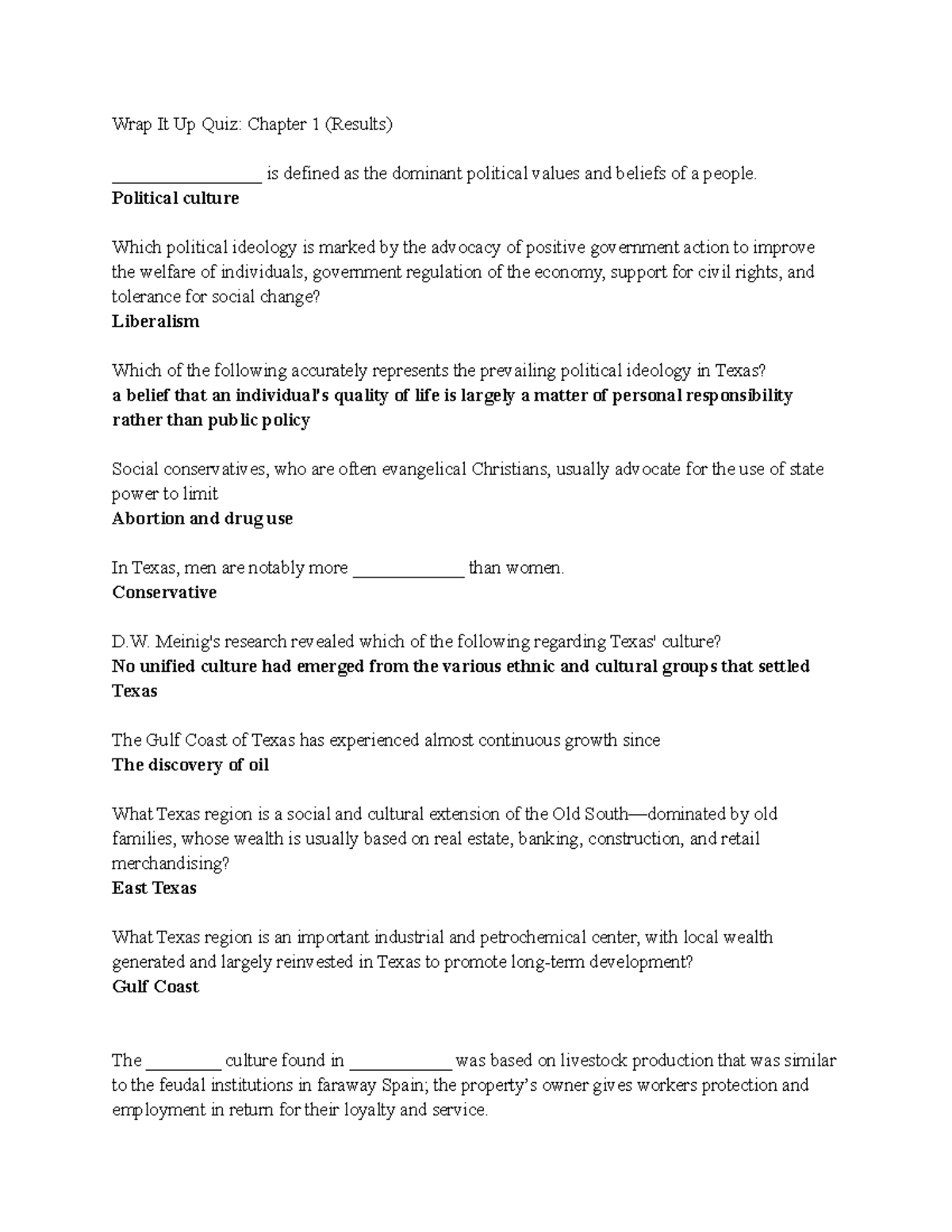 Wrap It Up Quiz Chapter 1 - Political culture Which political ideology ...
