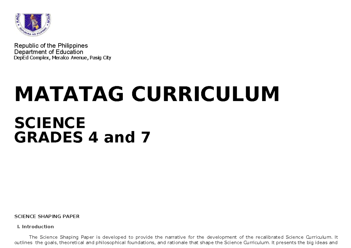 Matatag Science CG Grade 4 and 7 - Republic of the Philippines ...