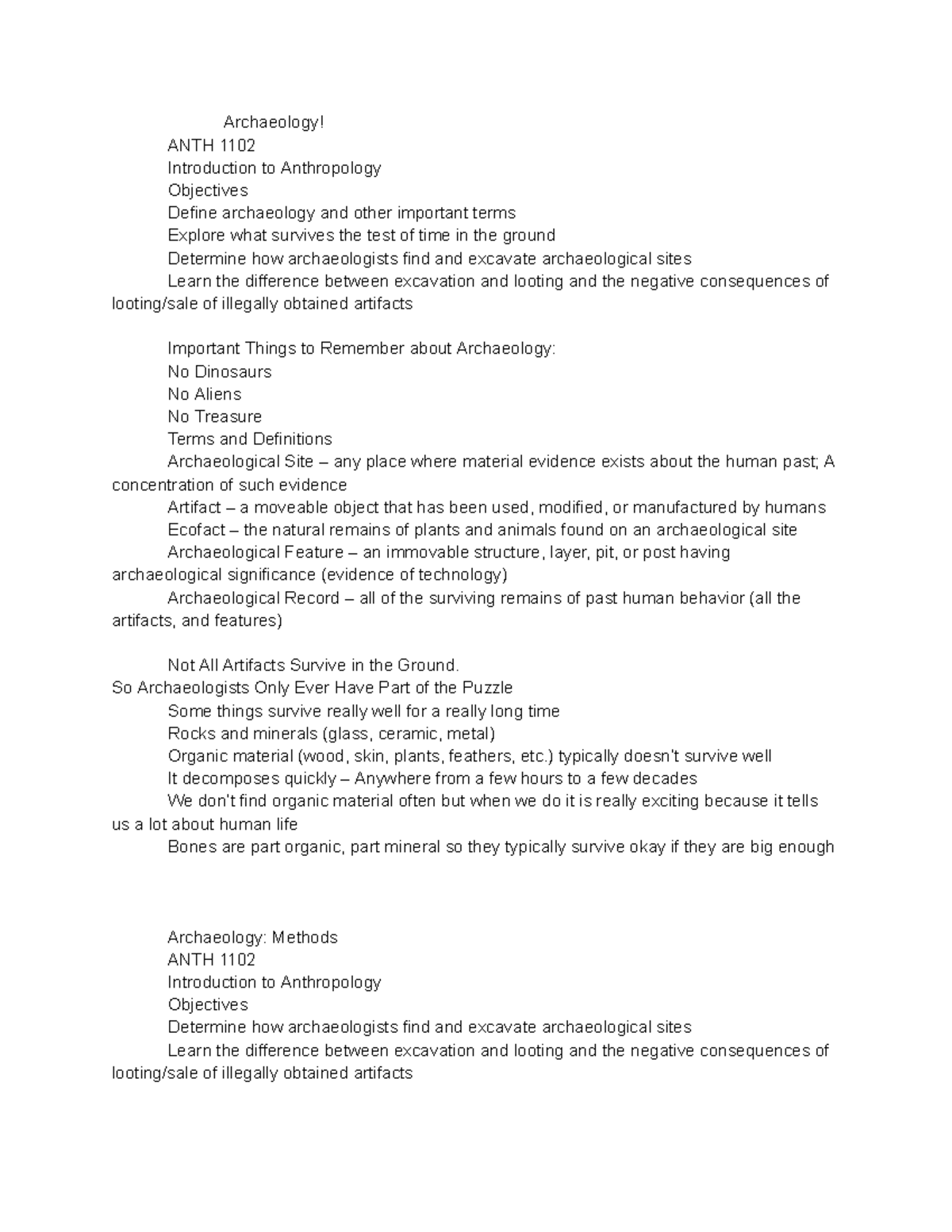 40 - notes - Archaeology! ANTH 1102 Introduction to Anthropology ...