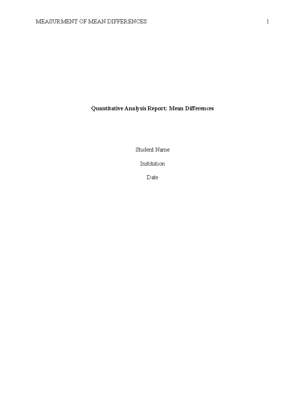 82698143 Quantitative Analysis Report Mean Differences Assignment 1 ...