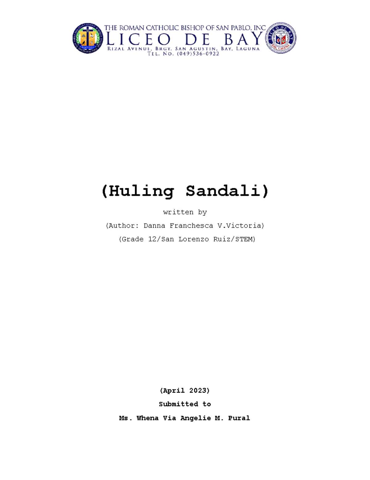 Dalisay- Drama Short FILM - (Huling Sandali) written by (Author: Danna ...