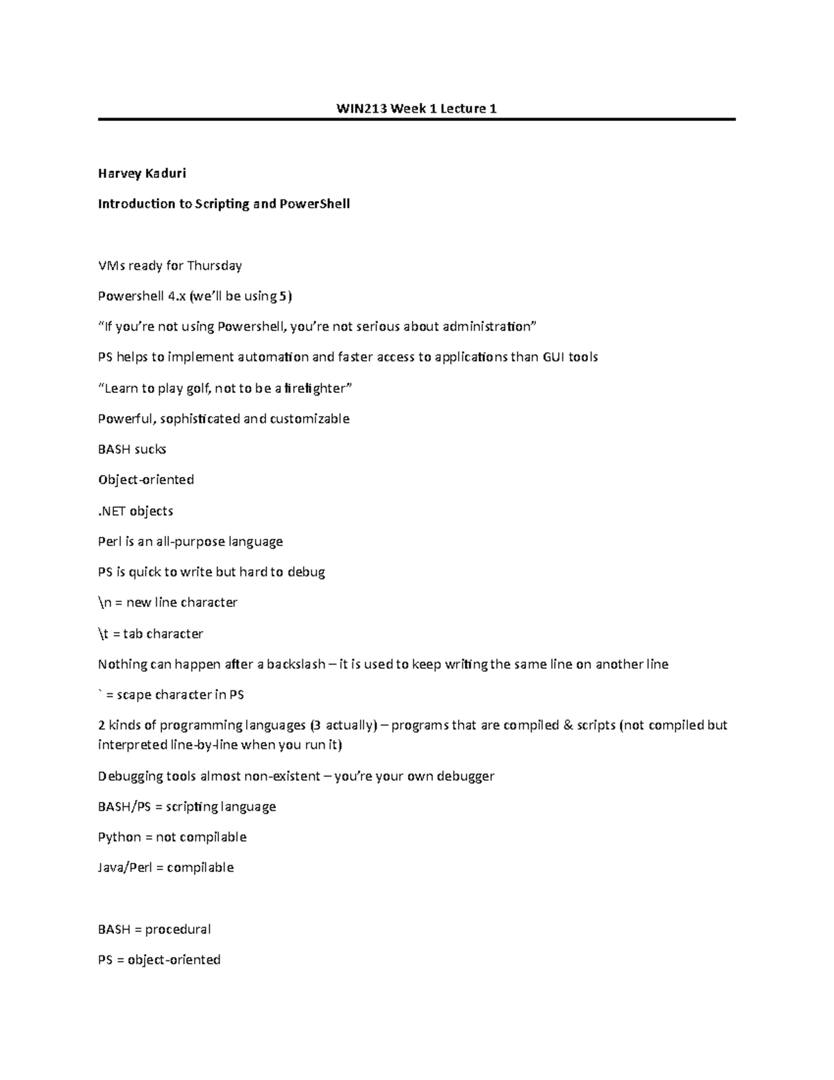 Win213 Week 1 Lecture 1 Introduction To Scripting And Powershell Win213 Week 1 Lecture 1 5127