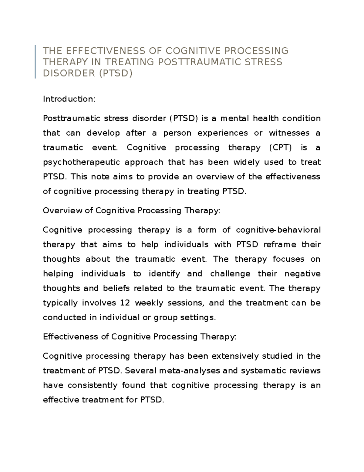 THE Effectiveness OF Cognitive Processing Therapy IN Treating ...