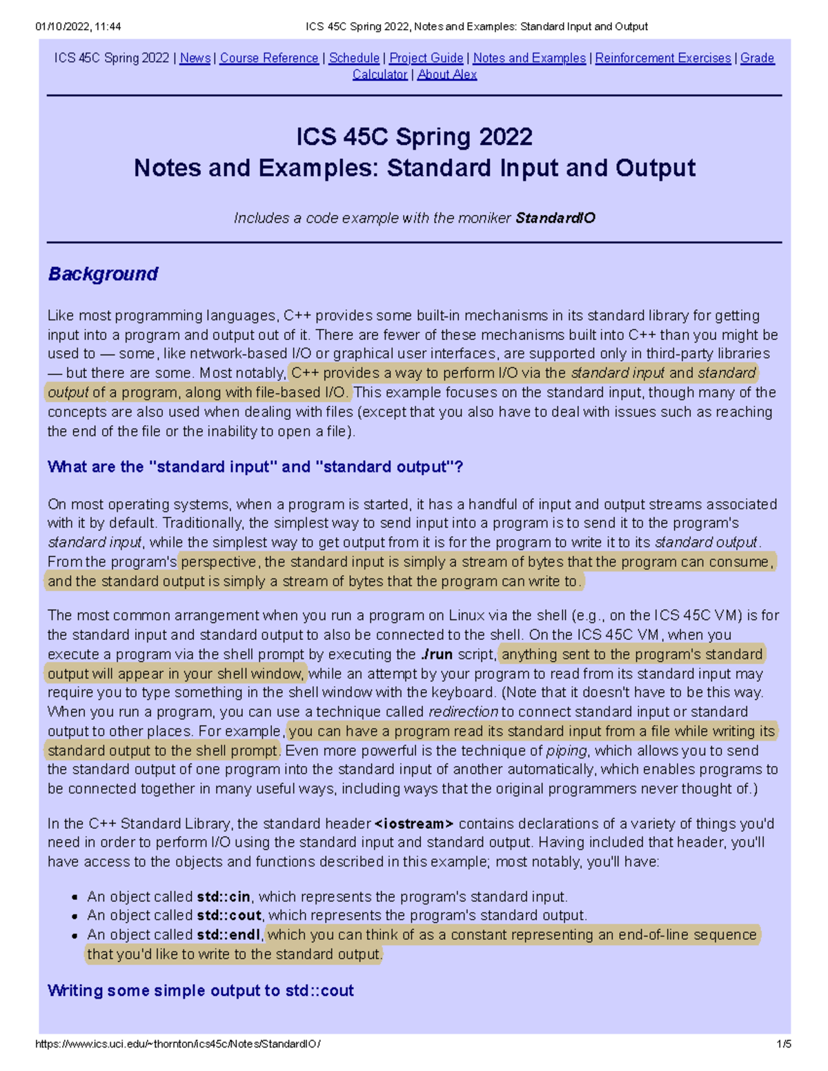 ICS 45C Spring 2022, Notes and Examples Standard Input and Output - ICS ...