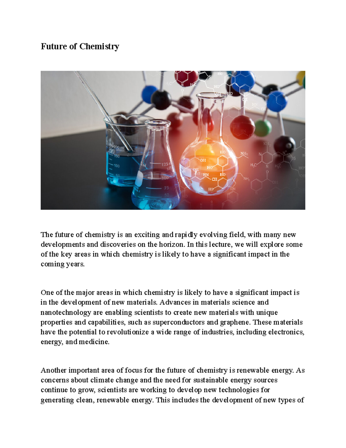 Future of Chemistry - In this lecture, we will explore some of the key ...