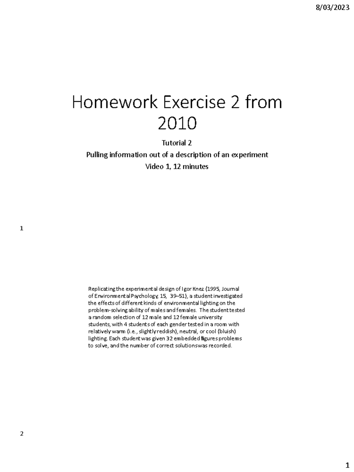 Tut 2 Full Slides Handout - Homework Exercise 2 from 2010 Tutorial 2 ...