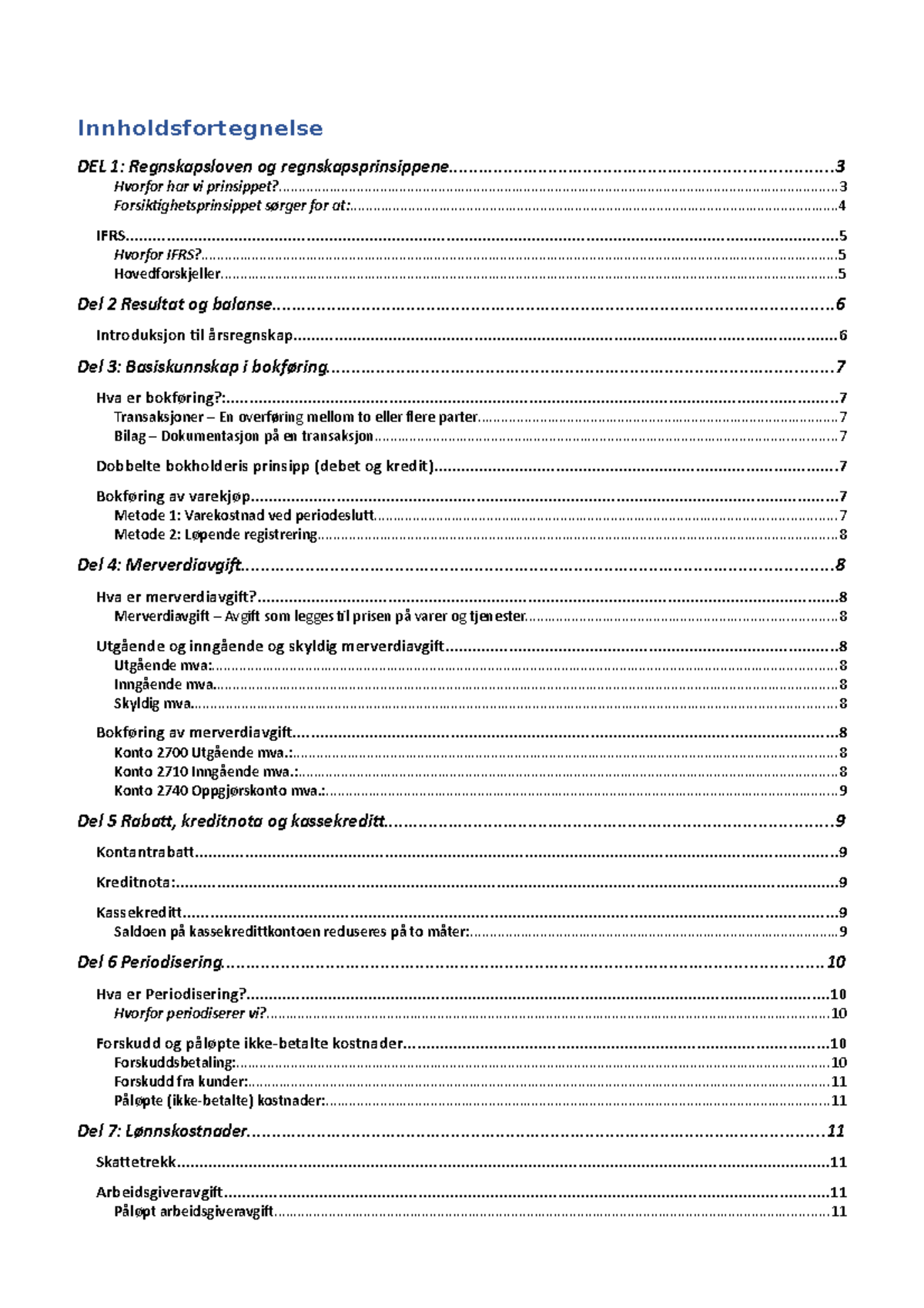 Notater fin - Sammendrag av Finansregnskap - Innholdsfortegnelse DEL 1 ...