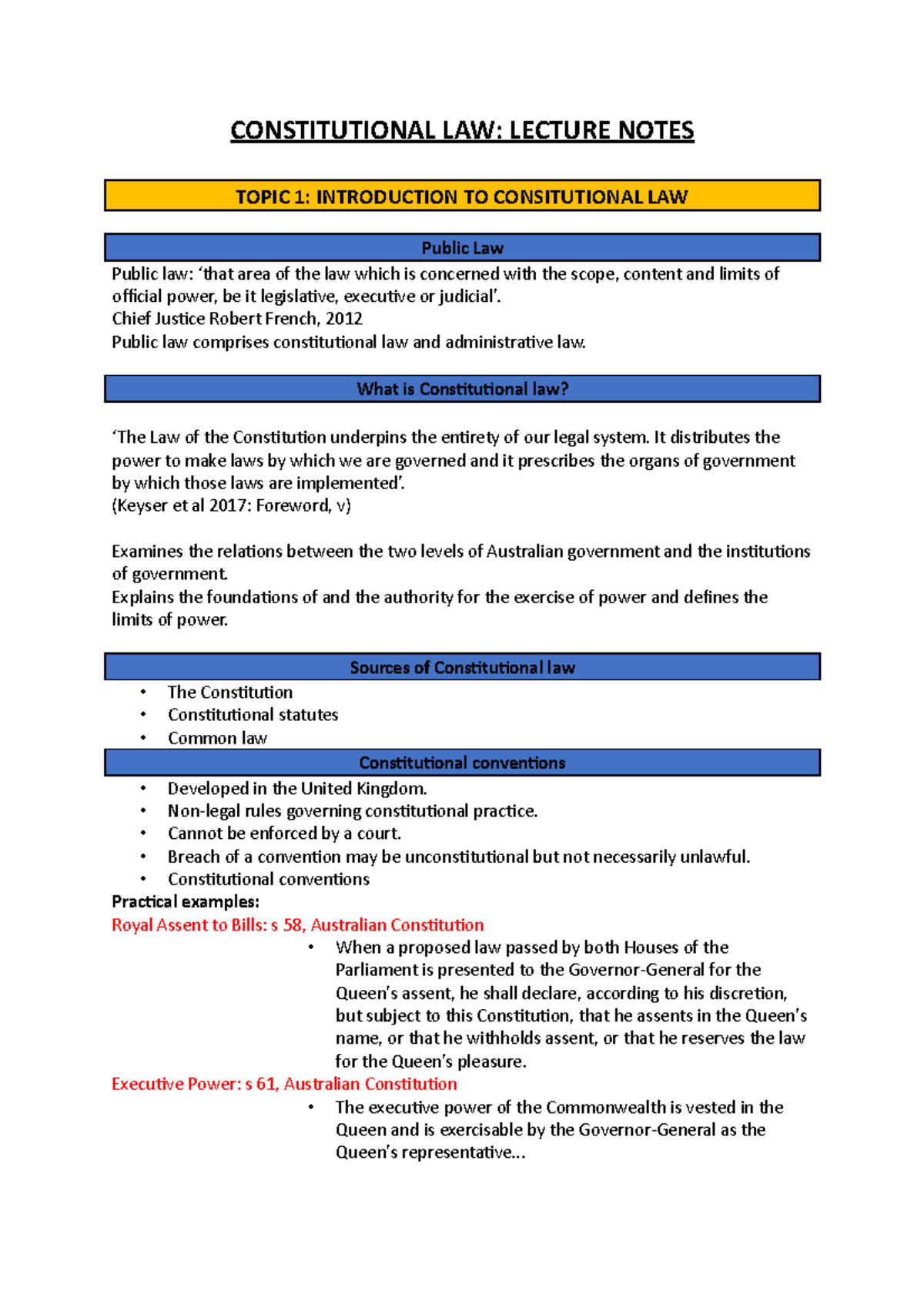 Constitutional LAW Lecture Notes - CONSTITUTIONAL LAW: LECTURE NOTES ...