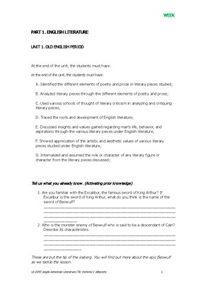 UNIT 1 Lesson 4 LORD Randall - PART 1. ENGLISH LITERATURE Tell us what ...