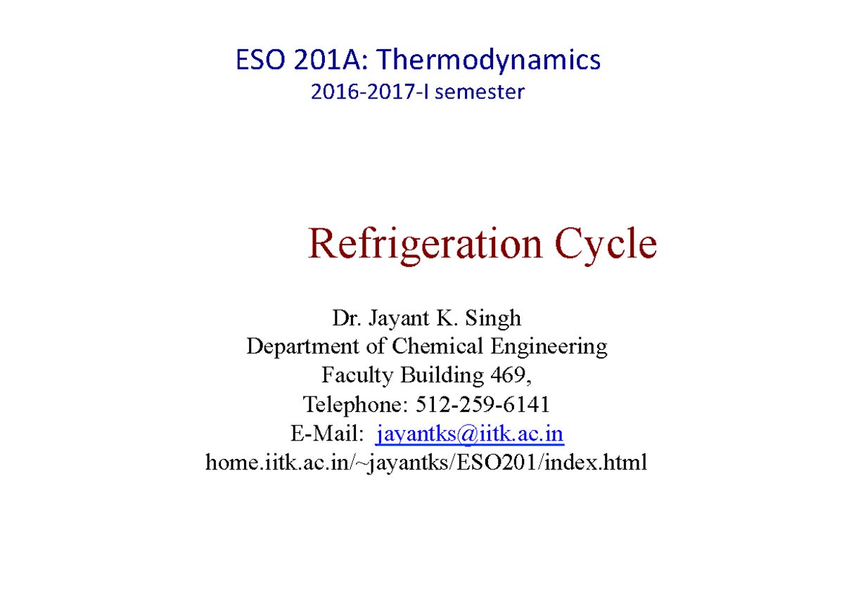 Ref Cycle-part - Lecture notes L-37 - ESO 201A: Thermodynamics 2016 ...