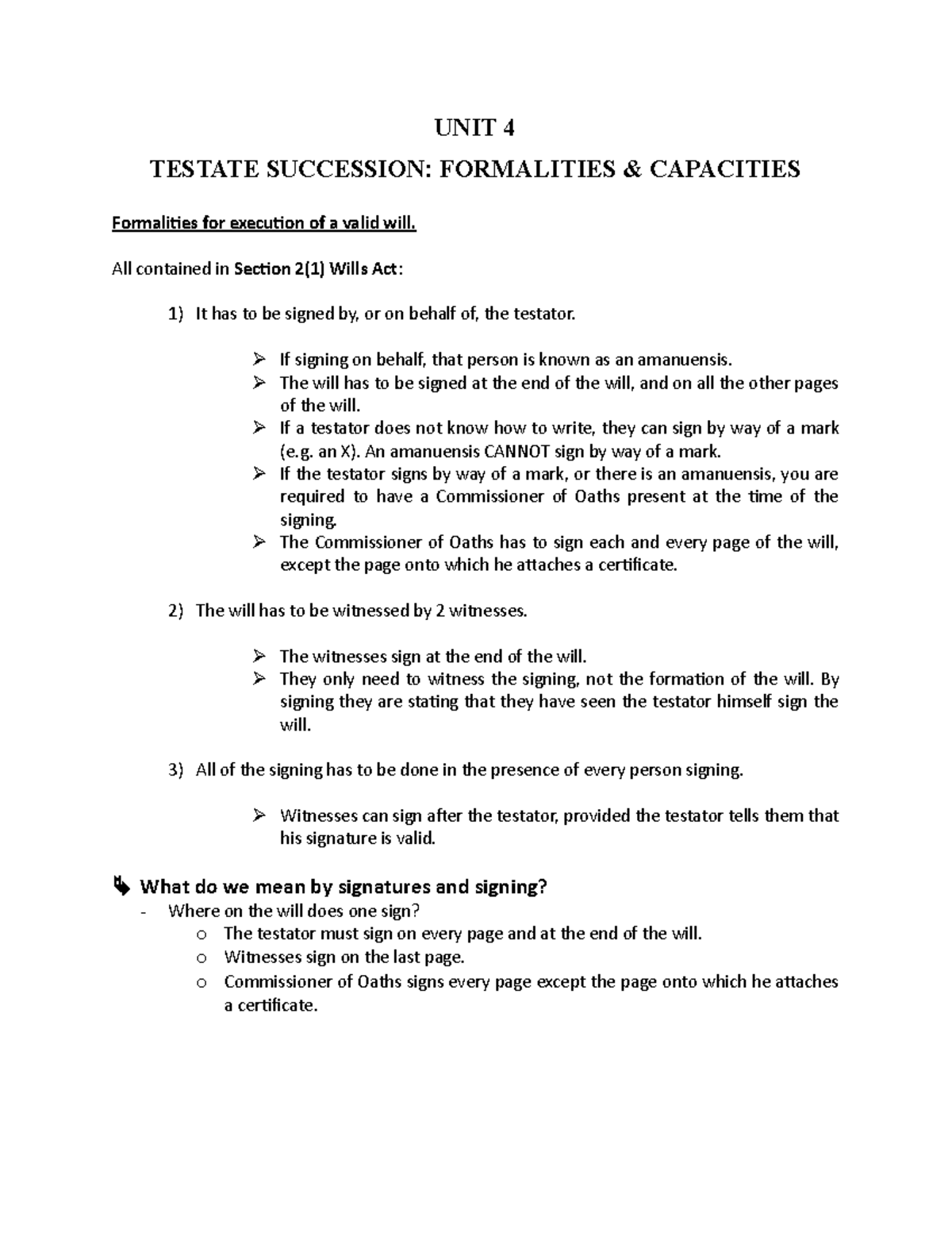 UNIT 4 - Testate succession (formalities and concepts) - UNIT 4 TESTATE ...