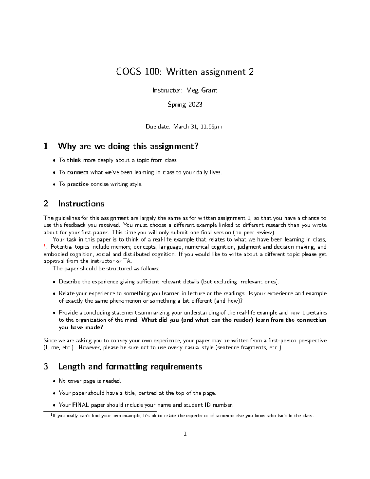 Cogs100 Spring 2023 Assignment 2 guidelines - COGS 100: Written assignment 2 Instructor: Meg ...