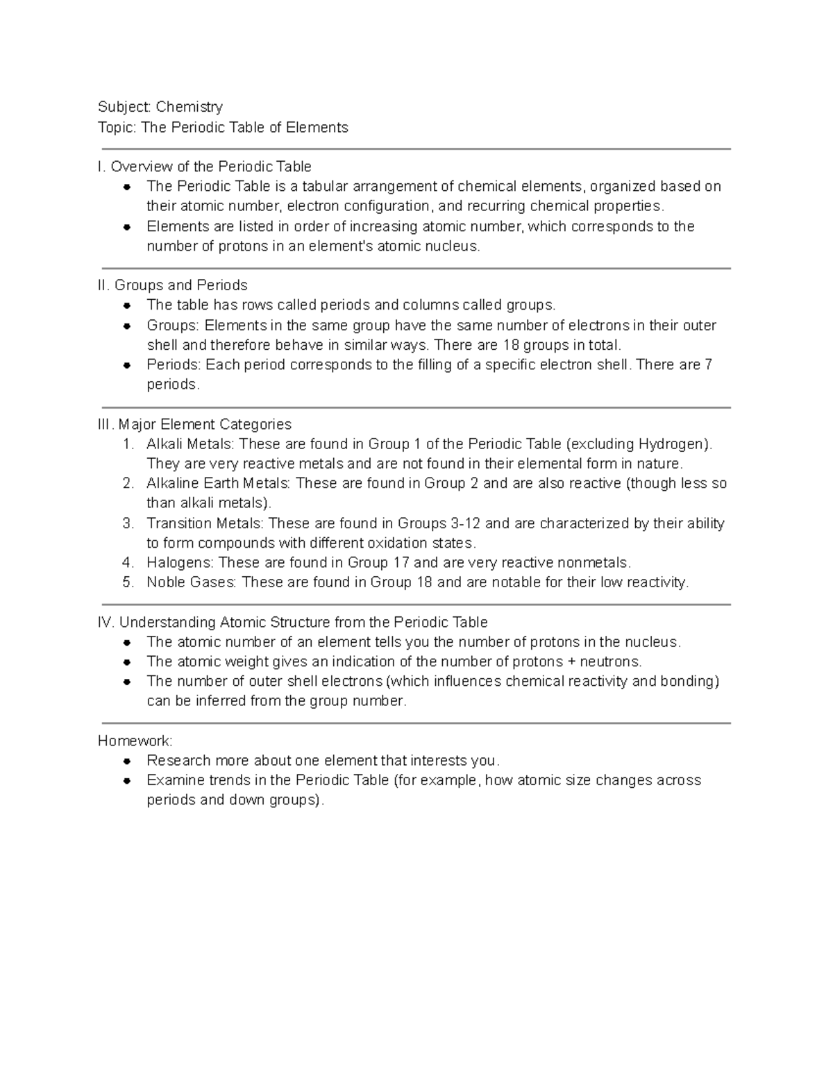 Subject Chemistry - my work - Subject: Chemistry Topic: The Periodic ...