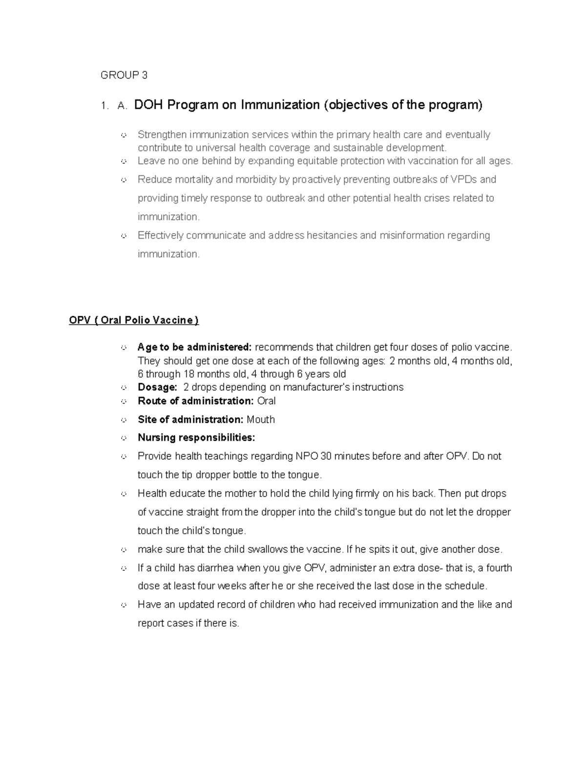 DOH Program on Immunization - RHU - GROUP 3 1. A. DOH Program on ...