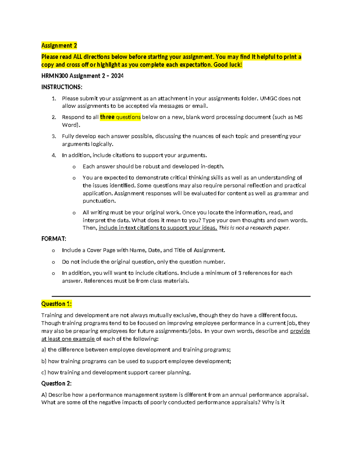 HRMN 300 Assignment 2 Instructions 2024v1 - Assignment 2 Please read ...