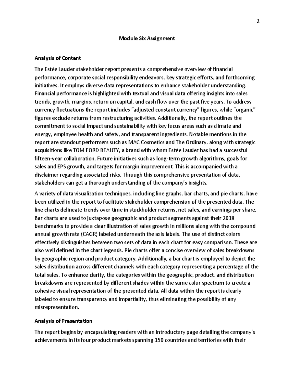 BUS225 Module Six Assignment - 2 Module Six Assignment Analysis of Content The Estée Lauder ...