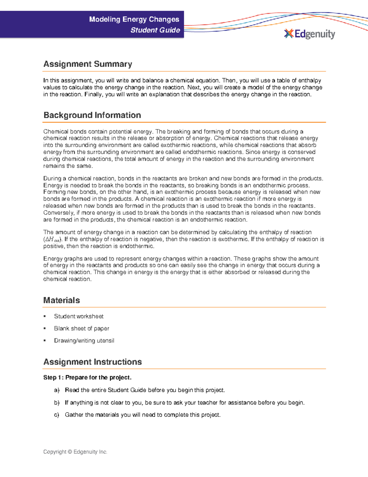 Project modeling energy changes swtudent guide - Modeling Energy ...