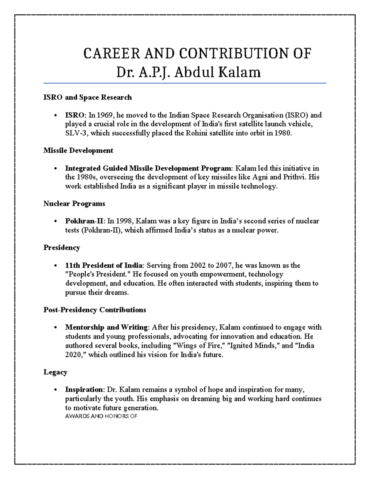 APJ - sdf - CAREER AND CONTRIBUTION OF Dr. A.P. Abdul Kalam ISRO and ...