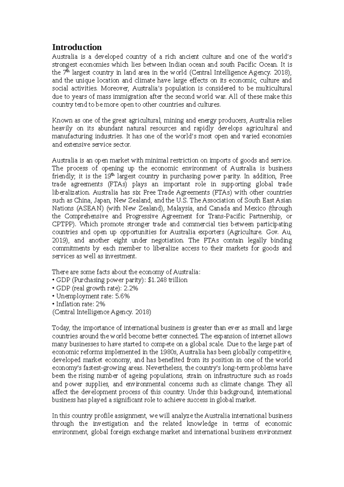 Country Profile Australia - Introduction Australia is a developed ...