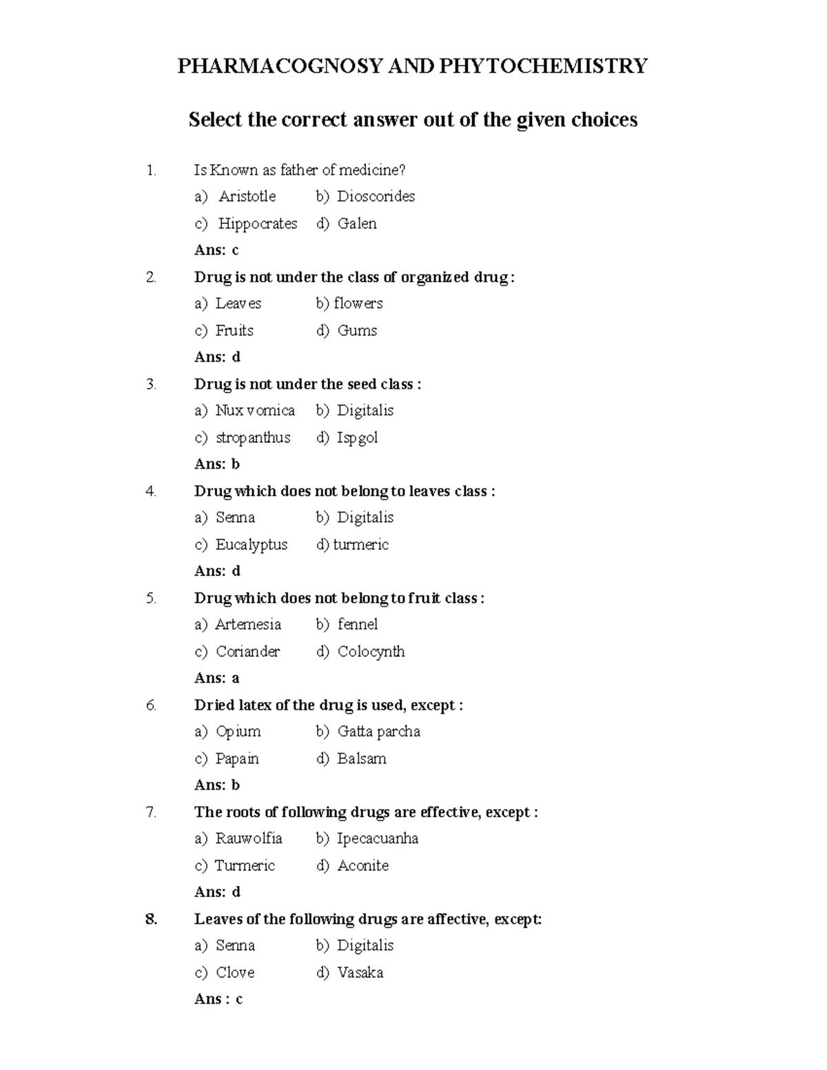 MCQ IN Pharmacognosy AND Phytochemistry - PHARMACOGNOSY AND ...