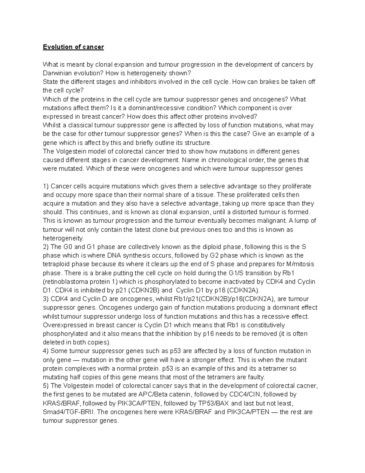 8 - Evolution of cancer - This is a summary I put together on some ...