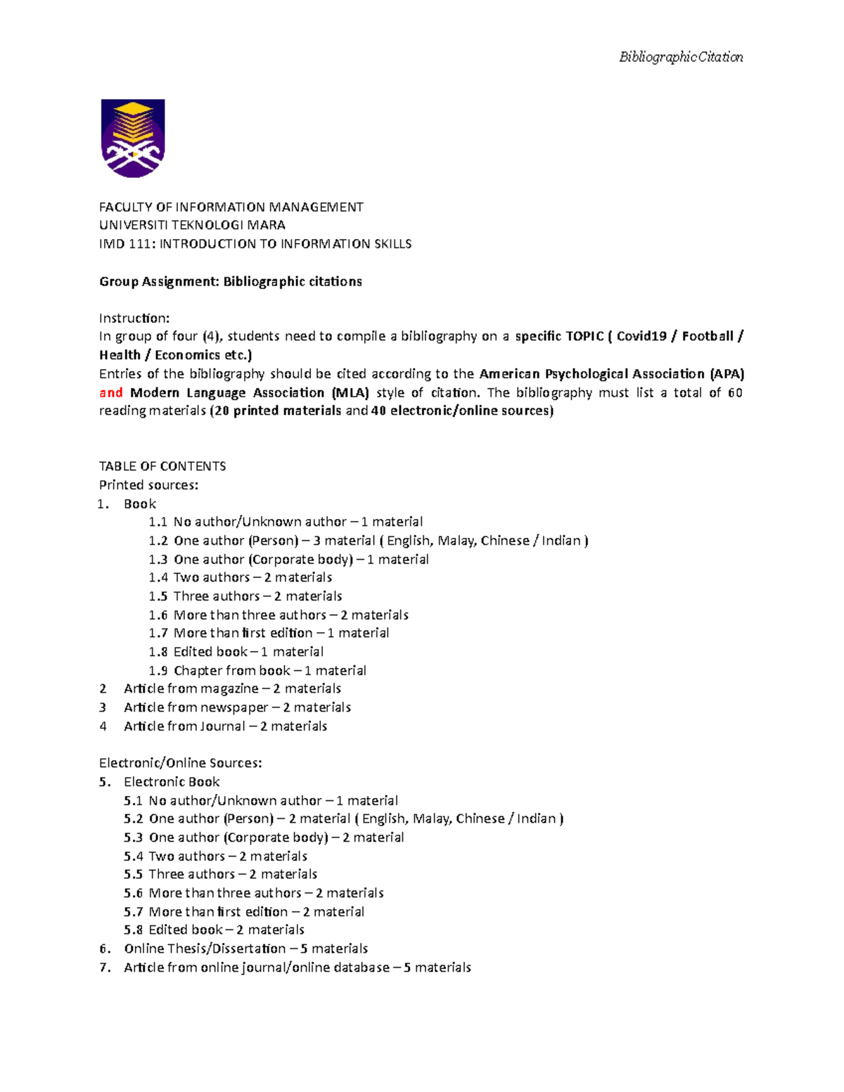 Group assignment-Bib Citation - Bibliographic Citation FACULTY OF ...