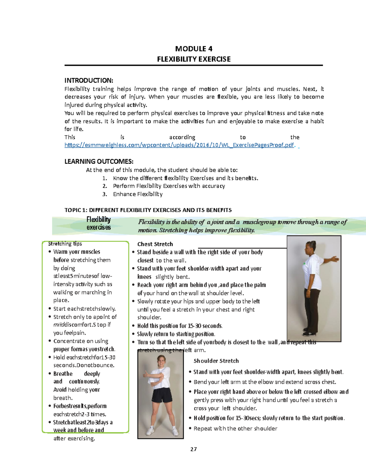 Module 4 Flexibility Exercise pe1 new - MODULE 4 FLEXIBILITY EXERCISE INTRODUCTION: Flexibility ...
