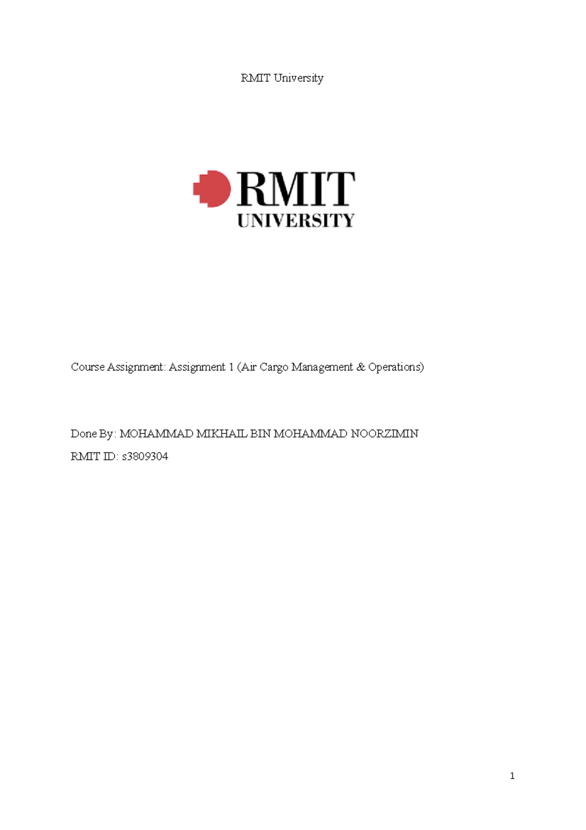 Mohammad Mikhail- Assignment 1 (Aero 2489) - RMIT University Course ...