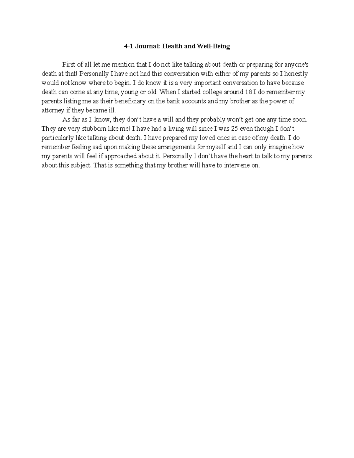 4-1 Journal Health and Well-Being 21 - 4-1 Journal: Health and Well ...