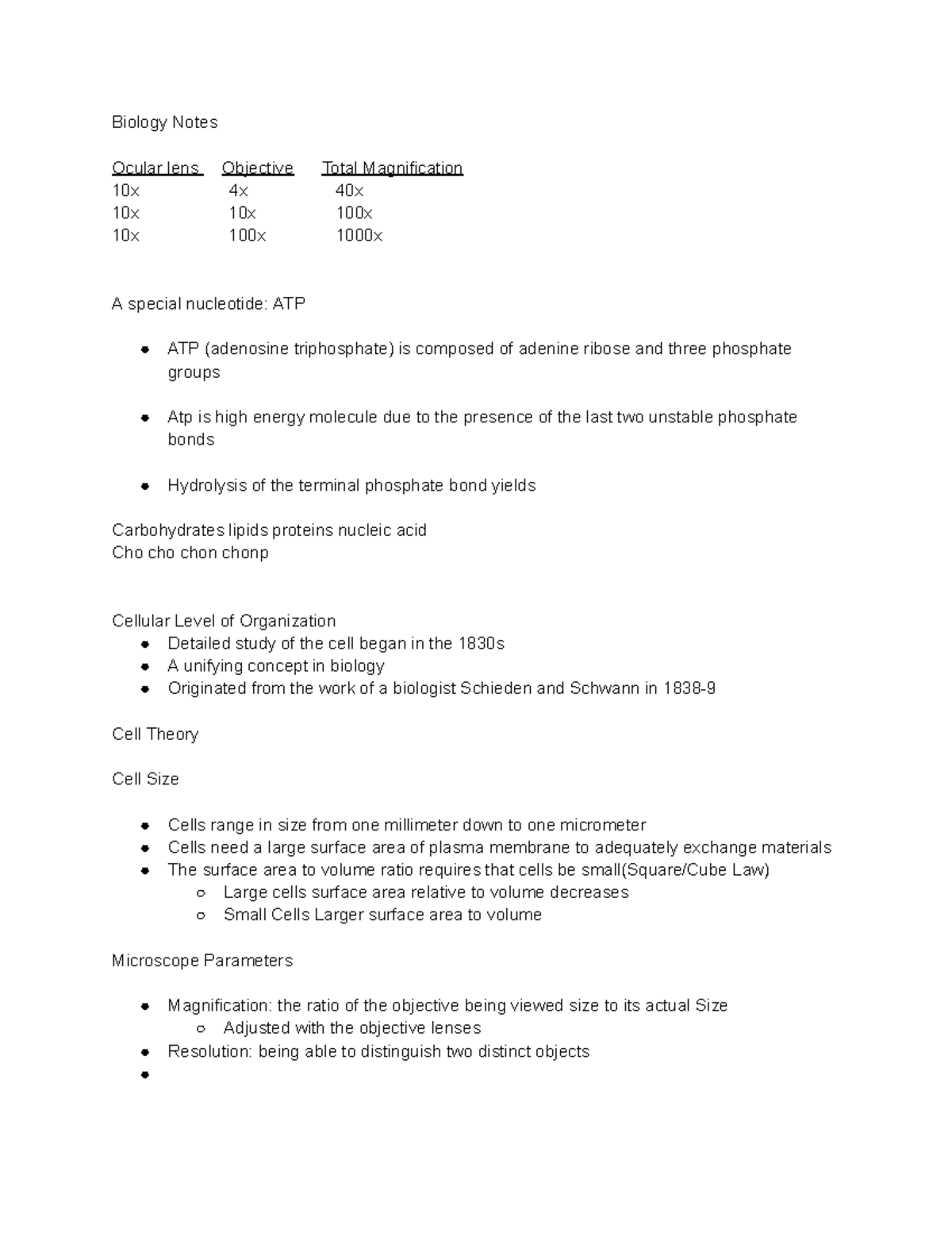 Biology Notes - Biology Notes Ocular lens Objective Total Magnification ...