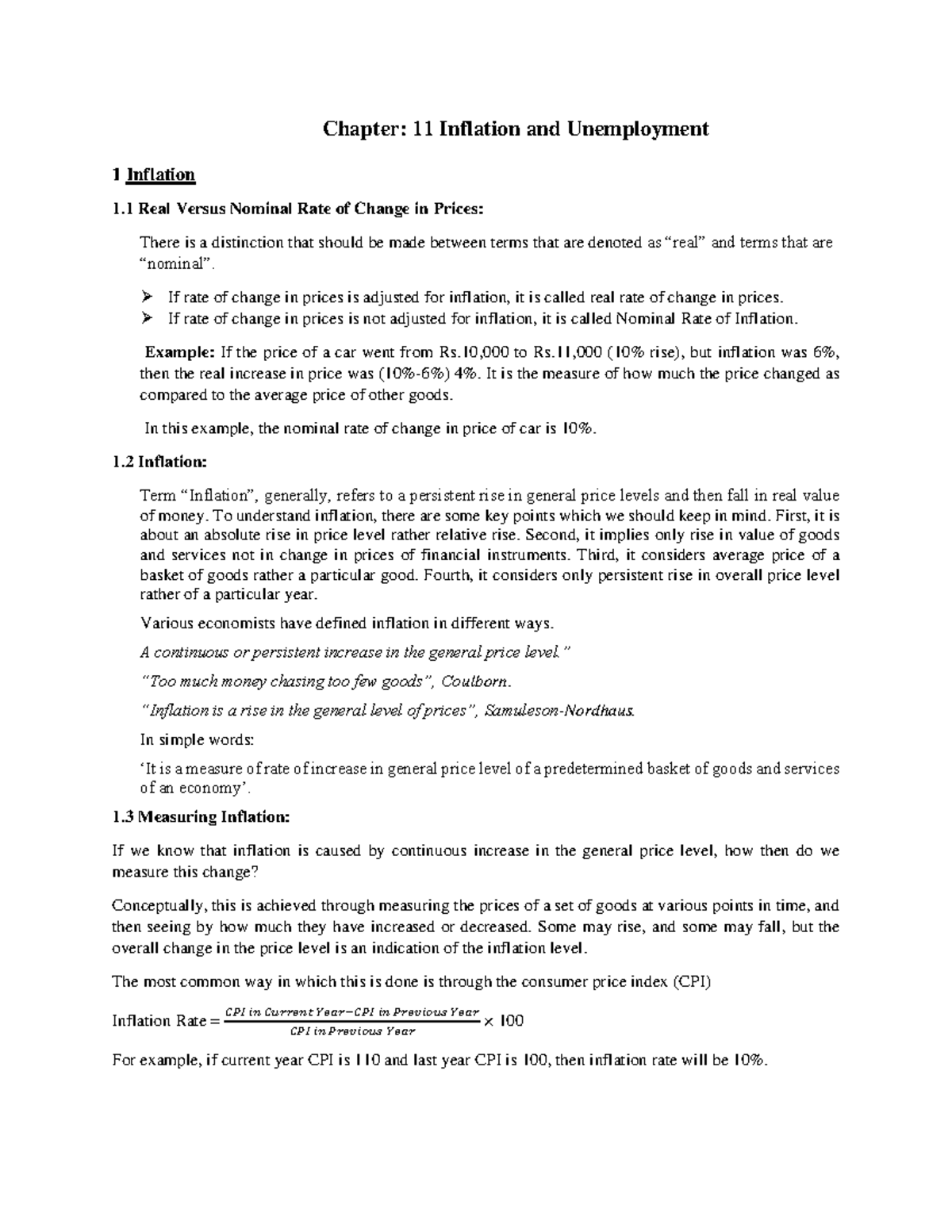 PRC-Ch 11 Economics - notes - Chapter: 11 Inflation and Unemployment 1 ...