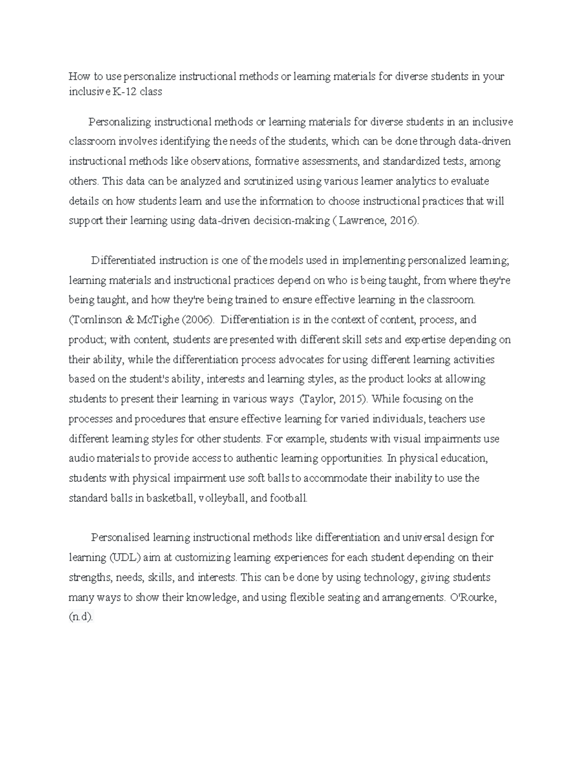 WEEK 8 UNIT 8 Portfolio - EDUC 5711: Teaching for Diverse and Inclusive ...