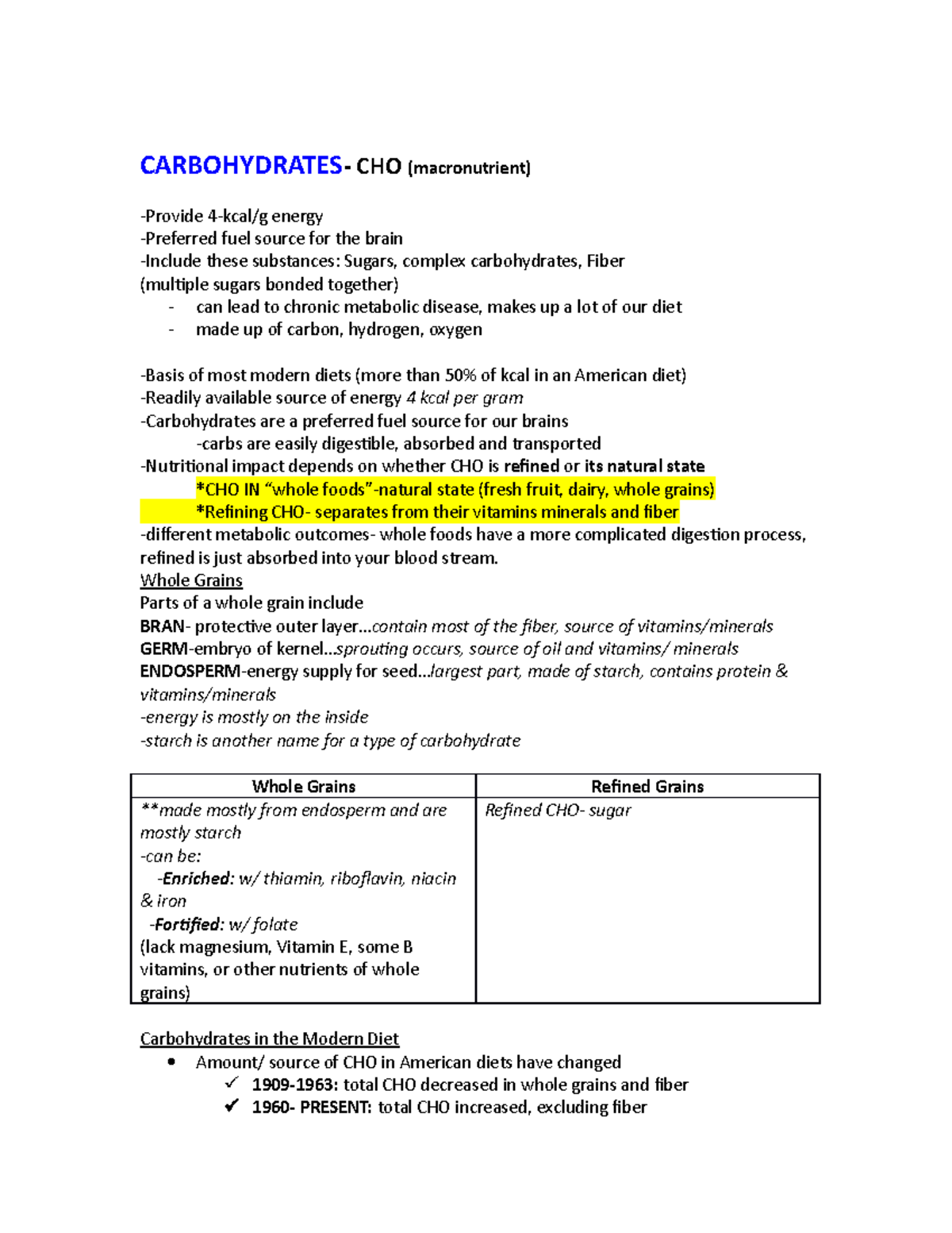 CH4- carbohydrates notes - CHO (macronutrient) energy fuel source for ...